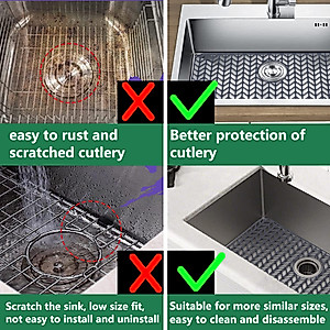 AWOKE Sink Protectors for Kitchen Sink - 28.4"x 15.2" Sink Mat - Heat-resistant Easy-clean Silicone Sink Mat - for Protection of Stainless Steel Sink - with Rear Drain (Grey)