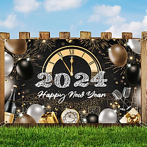 Happy New Year 2024 Backdrop Banner,Cheers to 2024 New Years Banner Decorations,New Years Eve Photography Backdrops 6x4ft