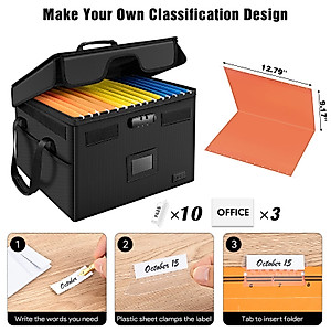 AMBOR File Box with 10 Packs File Folders(Letter Size), Fireproof File Document Box with Lock, Portable Filing Cabinet for Home Office, Document Organizer for File Folders/Certifications/Books