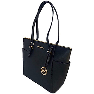 Michael Kors Charlotte Saffiano Leather Large Top Zip Tote - Black