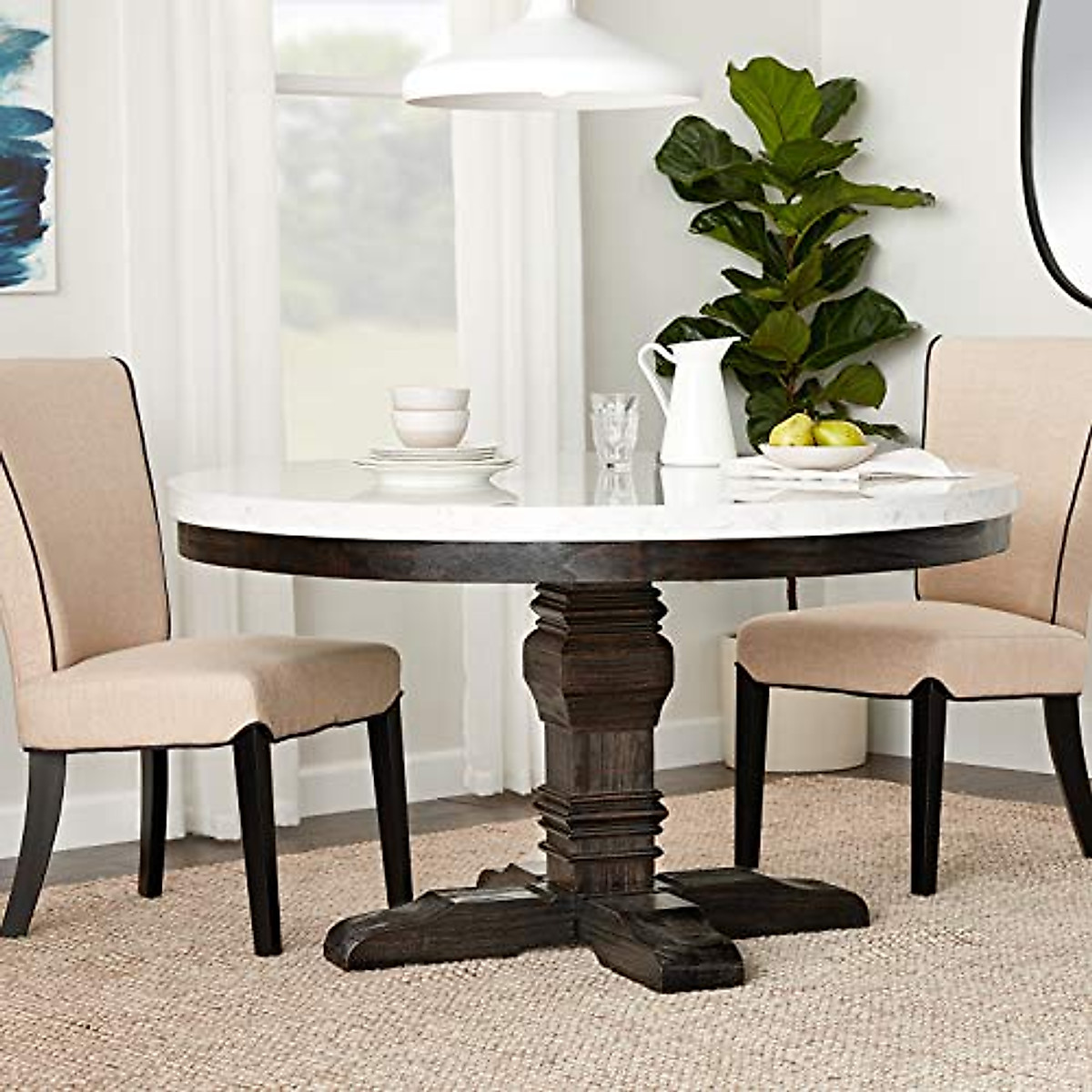 Acme Nolan Dining Table in White Marble and Salvage Dark Oak