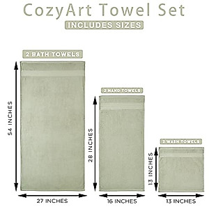 COZYART Luxury Sage Green Bath Towels Set, Turkish Cotton Hotel Large Bath Towels for Bathroom, Thick Bathroom Towels Set of 3 with 1 Bath Towel, 1 Hand Towel, 1 Washcloth, 650 GSM…