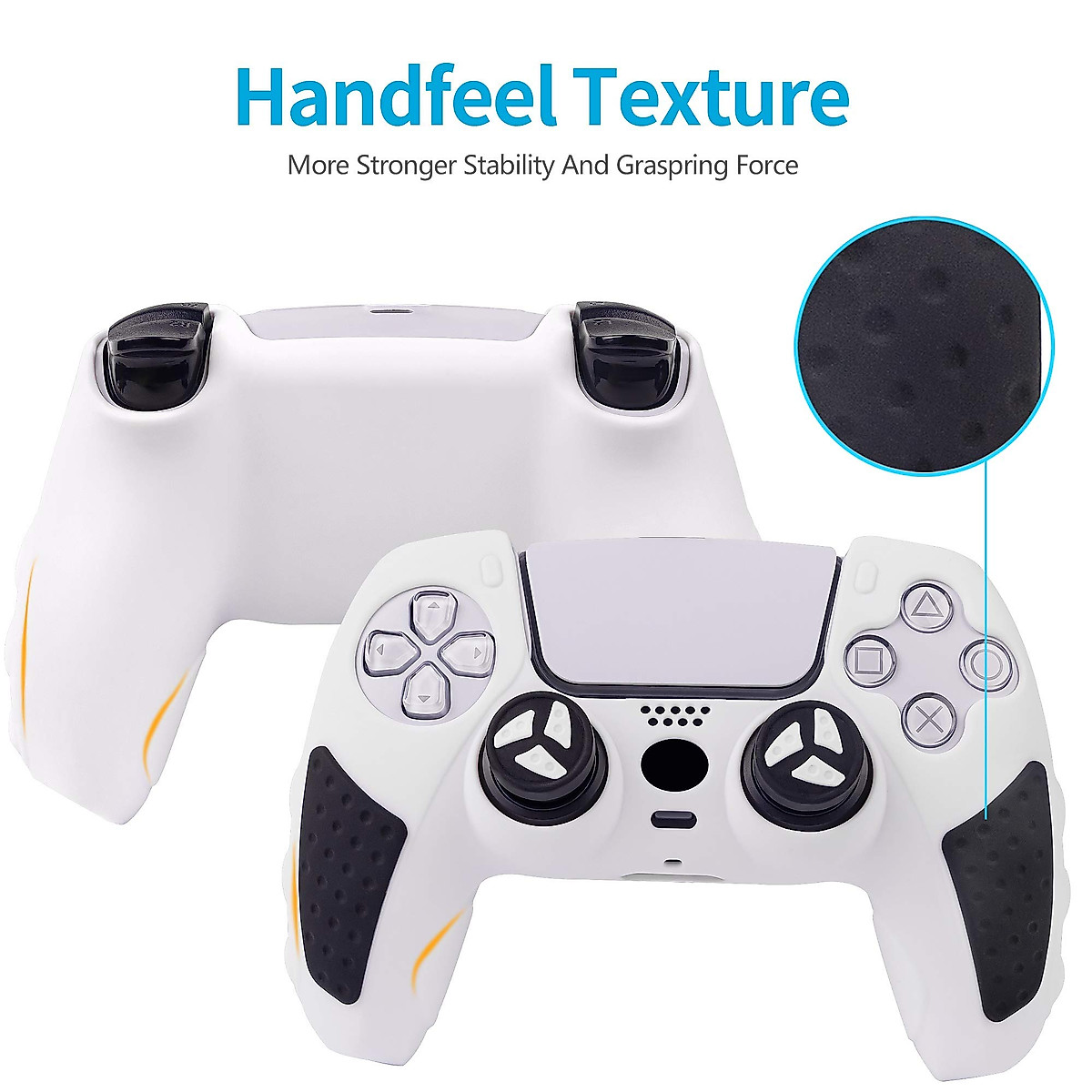 CHIN FAI PS5 Controller Grip Cover, Anti-Slip Silicone Skin Protective Cover Case for PlayStation 5 DualSense Wireless Controller with 6 Thumb Grip Caps (White-Black)