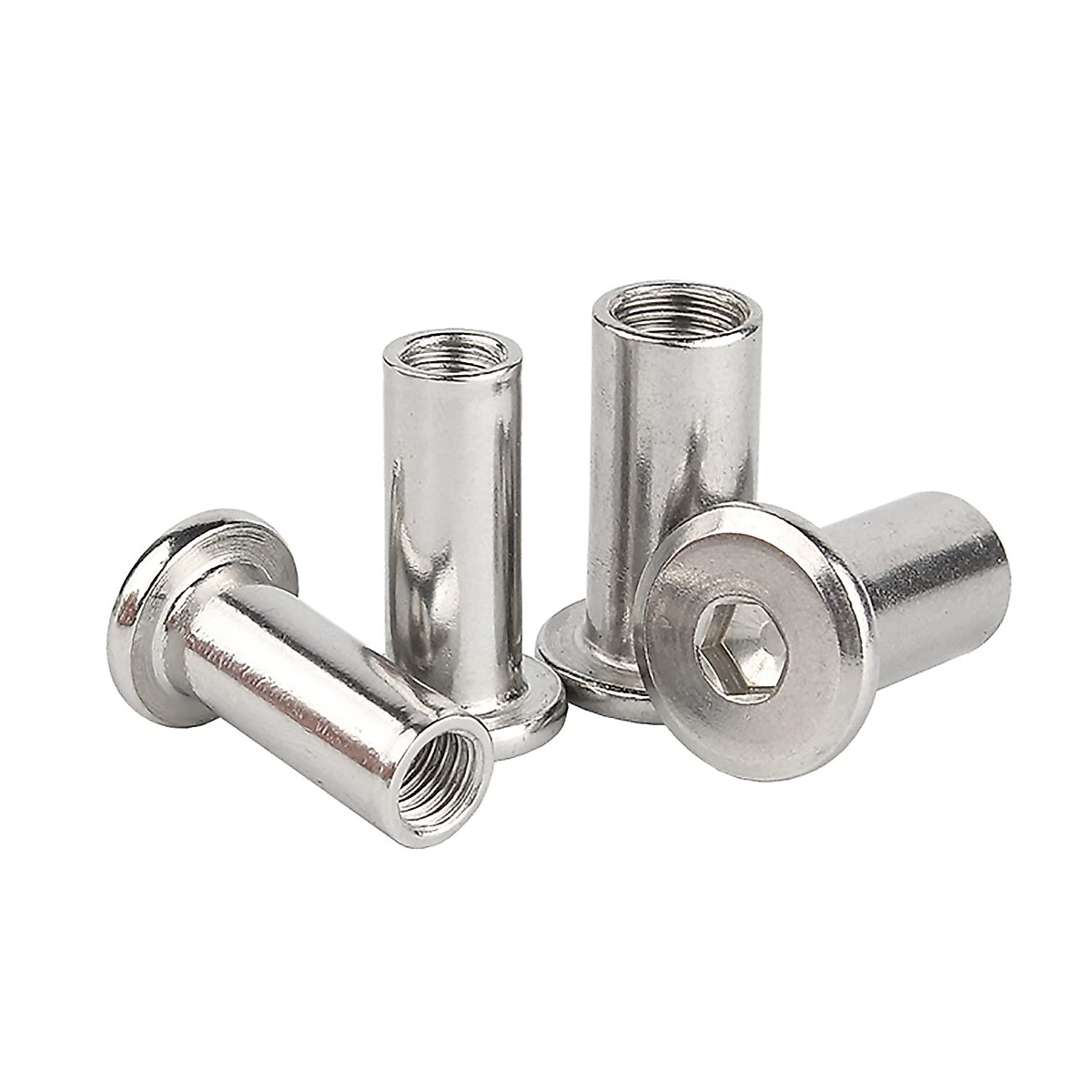 MroMax M6x17mm Nickel Plated Iron Insert Nut Rivet Hex Socket Head Nuts Screw Post Mounting for Furniture Installation Nickel Tone 20Pcs