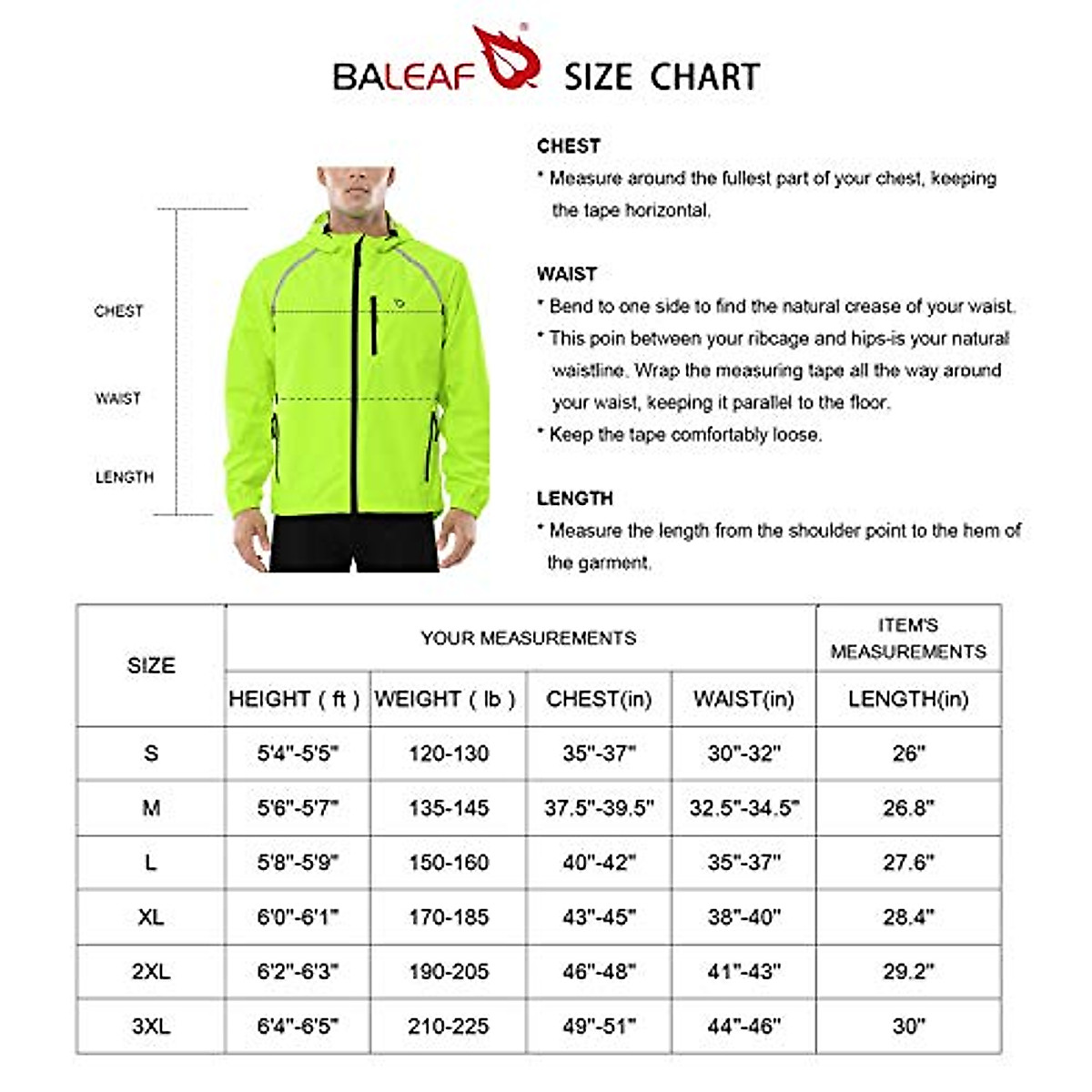 BALEAF Men's Cycling Rain Jacket Waterproof Windbreaker Running Hiking Travel Golf Gear Lightweight Hood Packable Reflective Yellow M