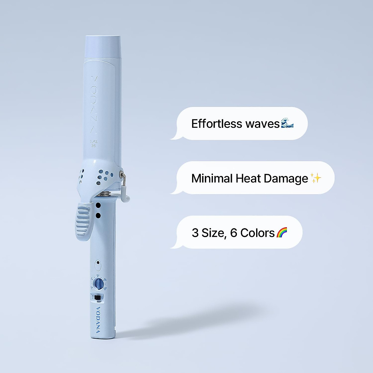 VODANA Professional GlamWave Ceramic Curling Iron, Long-Lasting Natural Curls, Instant Heat, Hair Curler, Curling Wand, Available in USA (1.4 inch, Creamy Blue)