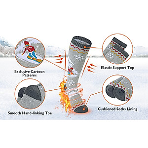 Century Star Kids Ski Socks Winter Warm Knee High Snow Socks for Toddler Boys Girls Soft Wool Socks Skiing Snowboard 2Pcs Blue&Pink 7-12T