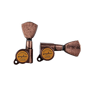 Guyker Guitar Locking Tuners (3L + 3R Handed) - 1:18 Models Rear Lock String Tuning Key Pegs Machine Head with Trapezium Button Antique Bronze, GK04SP