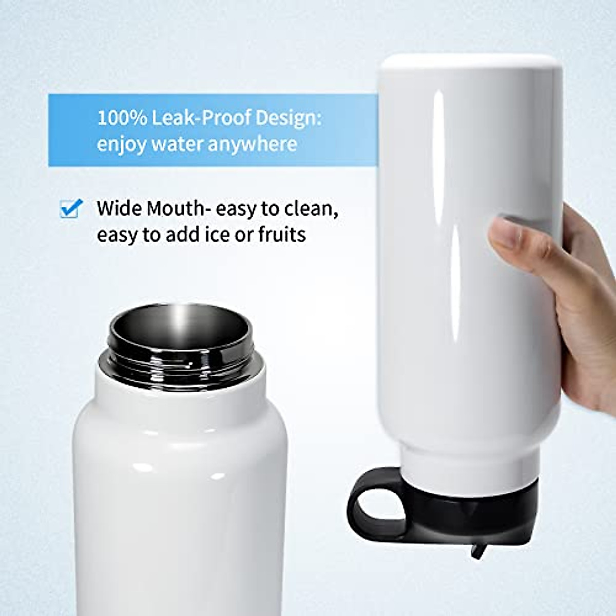 AGH 32 oz Sublimation Water Bottle Blanks, 8 Pack Double Wall Vacuum Flask Stainless Steel Sublimation Tumbler blank Sports Wide Mouth Water Bottle with Straw and Portable Handle