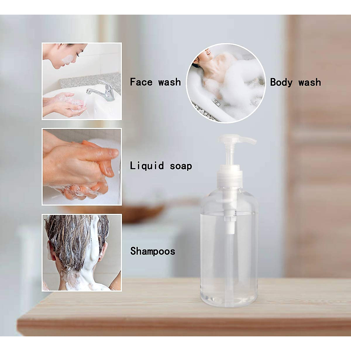 Pump Bottle, Dedoot 2 Pack Clear Empty Plastic Bottles with Pump 10oz Pump Bottle Dispenser for Shampoo, Lotion and Wash Soap