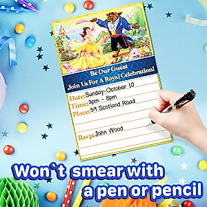 20x Enchanted Rose Birthday Invitations and Envelopes – Fill-in Happy Birthday Party Invitations for Kids, 6X4 Inches, Postcard Style