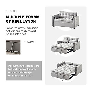 ECHINGLE 54.8'' Sleeper Sofa Bed 3-in-1 Convertible Couch with Pullout Bed, Reclining Backrest, Storage Pockets – Modern Space Lounge Furniture for Living Room, Includes Toss Pillows,Grey