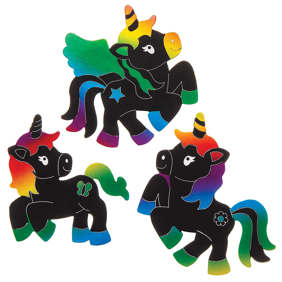 Baker Ross AW625 Unicorn Scratch Art Fridge Magnets - Pack of 10, Rainbow Scratch Paper with Stylus for Kids to Decorate in Arts and Crafts Activities
