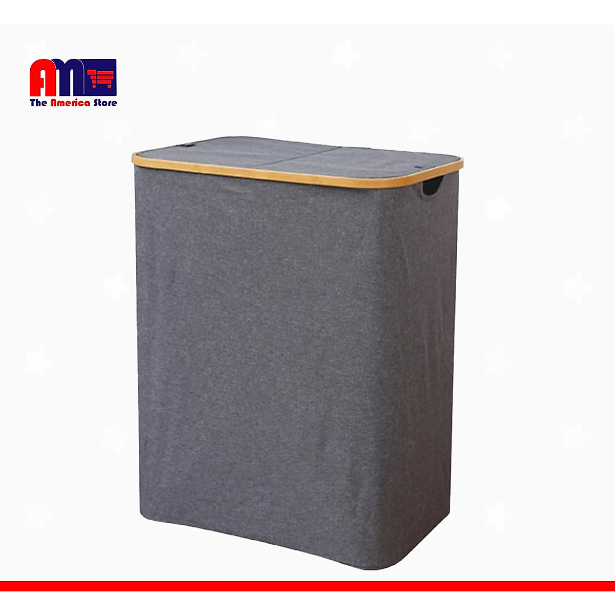 AM The America Store - Double Laundry Hamper with Lid, Divided Laundry Hamper with Removable Bags, 2 Section Dirty Clothes Basket with Handles for Bathroom, Bedroom & Laundry Room, 150L (GREY)