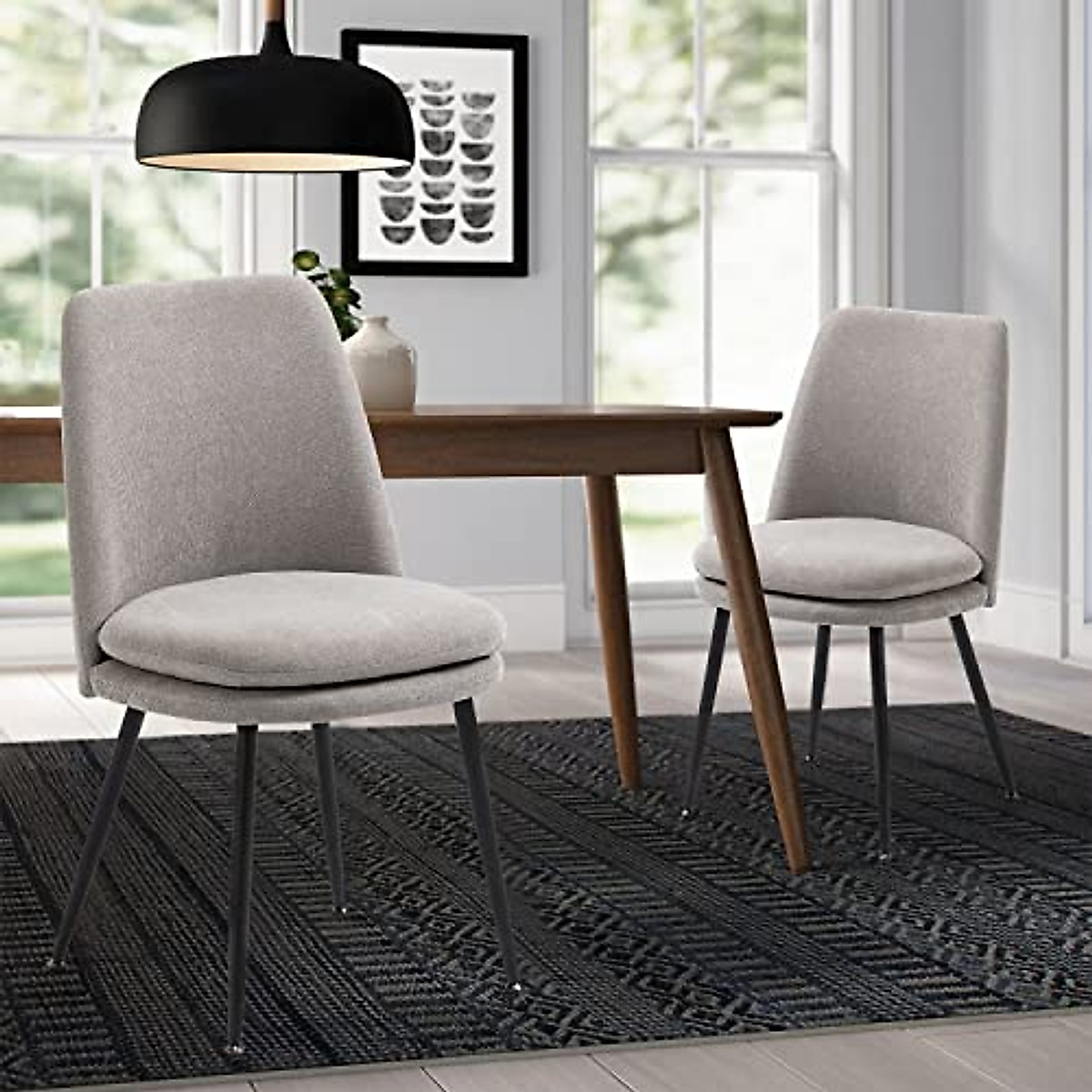 DRAGON GATE Modern Upholstered Dining Chairs Set of 2 with Seat Cushion, Armless Side Chair with Metal Legs for Dining Room Kitchen, Living Room (Fabric Light Gray 2PCS)