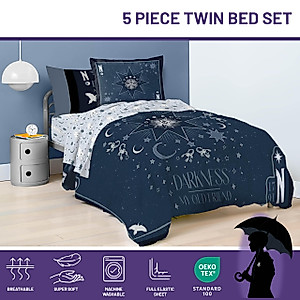 Jay Franco Wednesday Addams Twin Size Comforter Set - 5 Piece Bedding Includes Sheet Set & Pillow Covers - Blue Stars Super Soft Cozy Bedding