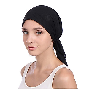 Fxhixiy Womens Turban Chemo Hat Head Scarves Slip-On Pre-Tied Headwear Bandana Sleep Hair Cover (Black)