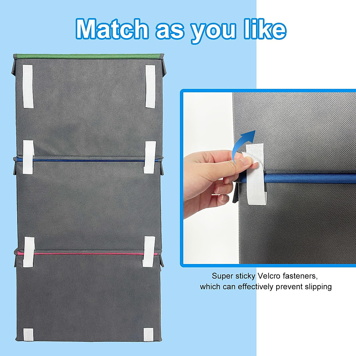 VERONLY 3 Pack Stackable Storage Bins for Boys and Girls, Kids Storage Drawers Boxes with Lids, Foldable Closet Organizers with Velcro for Bedroom, Playroom, Kindergarten, Nursery(Pink, Green, Blue)