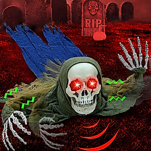52 Inch Crawling Zombie Halloween Animatronic Prop Decorations Outdoor Creepy Sound Light up Eyes Movable Life Size Skeleton Groundbreaker Sound Activated Haunted House Halloween Decor Graveyard