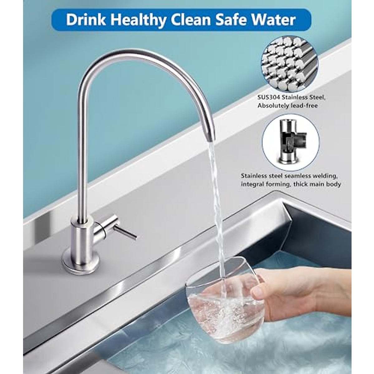 Drinking Water Faucet for Kitchen,100% Lead-Free Reverse Osmosis Faucet,Stainless Steel Kitchen Filtered Water Faucet,Brushed Nickel RO Faucet with Longer Thread Pipe