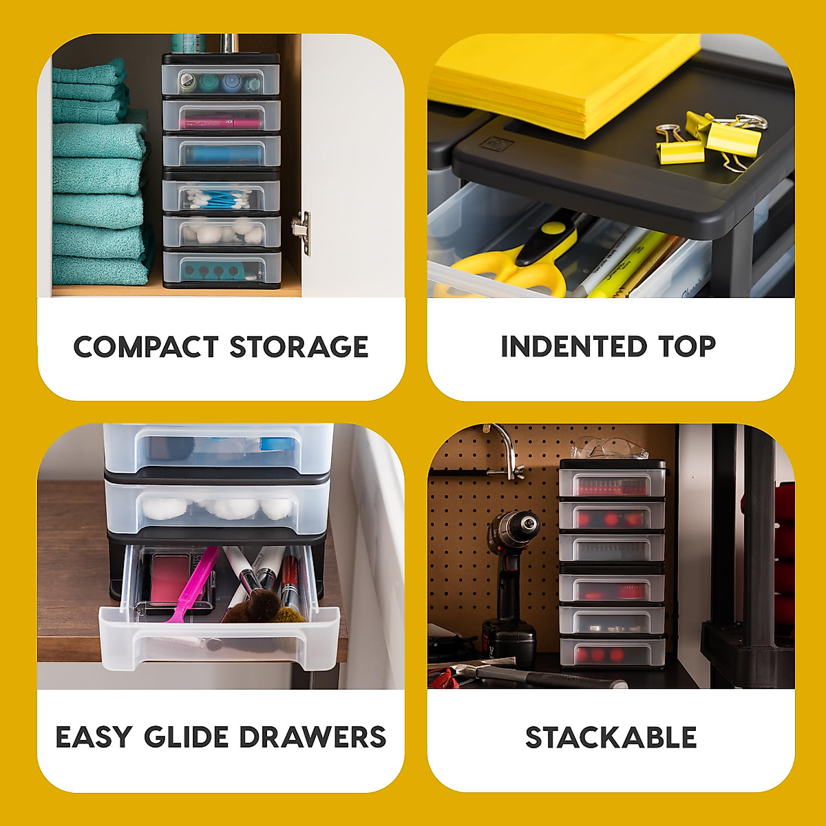 IRIS USA Small 3-Drawer Plastic Desktop Organizer, 2 Pack, Stackable Office School Stationery Makeup Bathroom Utility Medical Supplies Desk Organizer Versatile Storage, Black