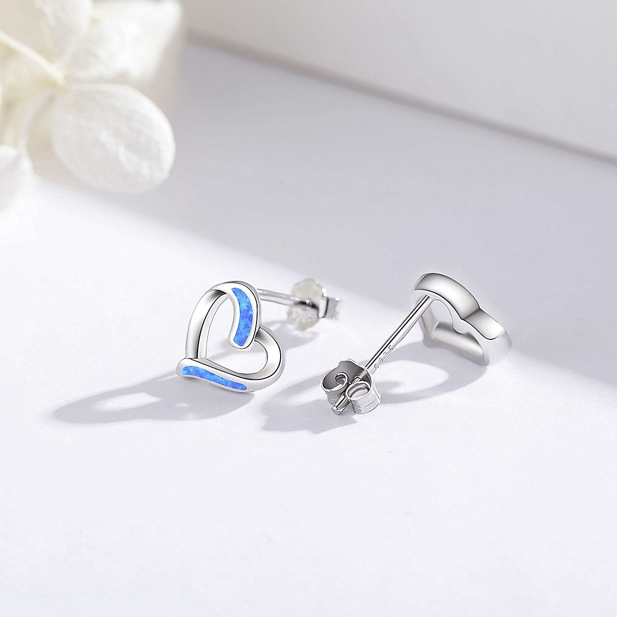 AOVEAO Heart Opal Earrings 925 Sterling Sliver Heart Stud Earrings Opal Earrings Hypoallergenic Opal Heart Jewelry Gifts for Women Girls