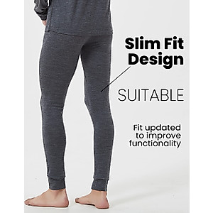 Iguana Mens 100% Merino Wool Base Layer Sets for Ski Lightweight Thermal Underwear Heather Grey