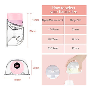 Wearable Breast Pump 2pcs Ultra-Quiet Electric Hands Free Breast Pump Spill-Proof Pain Free Rechargeable Portable Breast Pump with LCD Screen Massage and Memory Mode Wireless Breastpump（27/24/21MM）