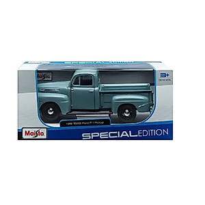 Maisto 1:25 Scale 1948 Ford F-1 Pickup Diecast Truck Vehicle, Colors May Vary [Grey/Blue]
