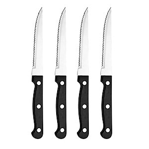 Farberware Stamped Triple Rivet High Carbon Stainless Steel Steak Knife Set, 4-Piece, Black