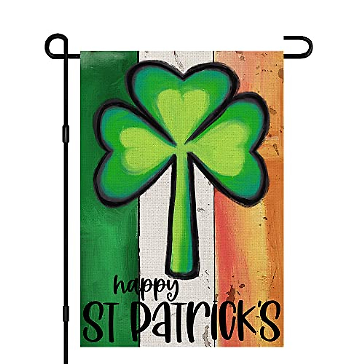 Happy St Patricks Day Garden Flags 12x18 Inch Double Sided Burlap, Green Shamrock Lucky Sign Farmhouse Small Yard Outdoor Decorations DF195