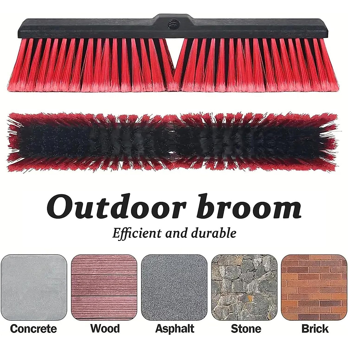 18" Push Broom Outdoor Heavy Duty with Stiff Bristles, Shop Broom with 63" Long Handle, Snow Broom Garage Push Broom for Concrete Wood Scrub Brush for Cleaning Shop Garage Deck Patio Driveway (Red)