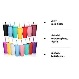 Honeydak Tumbler with Straw and Lid Bulk Water Bottle Iced Coffee Travel Mug Reusable Plastic Cups for Parties Birthdays 24-27 oz(Solid Color,15 Pack)