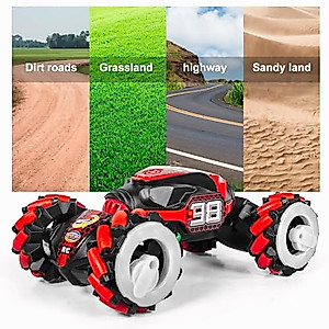 Boxgear 1:12 Gesture Sensing RC Stunt Car Off-Road, Four-Wheel Drive, Sports Mode, 40 Min Standby Suitable for Any Terrain, 2.4G Gesture Controlled Double-Sided Remote-Control Car Toy for Kids (Red)