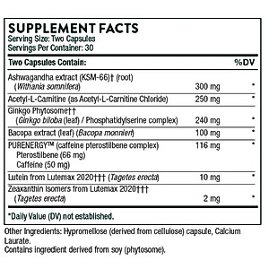 Thorne Memoractiv - Nootropic Brain Supplement for Focus, Creativity, and Concentration - Ashwagandha, Ginkgo, Lutemax, Bacopa, Pterostilbene - Gluten-Free, Dairy-Free - 60 Capsules - 30 Servings