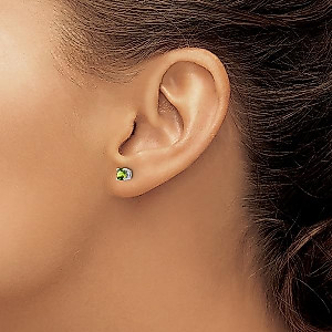 14K White Gold 4mm Green Peridot Studs Gemstone Earrings August Birthstone Jewelry