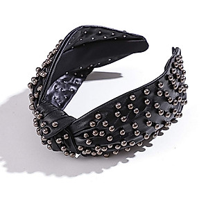 Pearly Knotted Women Headband Luxury Jeweled Leather Beaded Embellished Top Hairband Fashion Elegant Ladies Hair Band