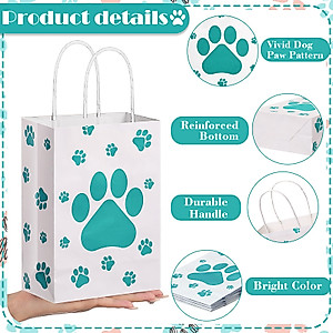 Resurhang 24 Pcs Paw Print Gift Bags with Handle Paper Treat Goodie Dog Gift Bags Dog Birthday Party Favors for Girl Boy Baby Shower, 8.2 x 6 x 3 Inches(Light Pink, Rose Pink, Teal, Purple)