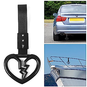 2 PCS Broken Heart Shaped Car Handle Straps Hang Ring Rear Bumper Warning Ring Decorative Subway Train Bus Handle Hand Strap Drift for Car Interior (Black)