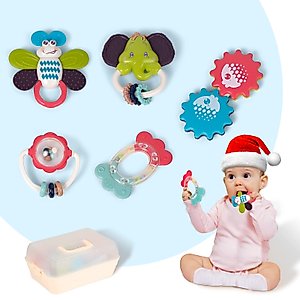 DAMEING Baby Rattle Teething Toys, Infant Sensory Teethers Toy Set, Musical Shaker Grab and Spin Early Educational Newborn Toys for 0 3 6 9 12 Months Babies Boy Girl