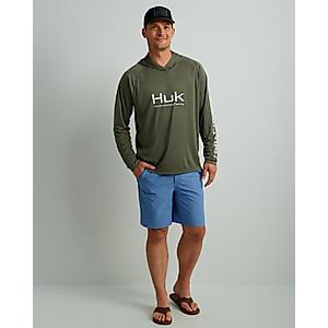 HUK Men's Standard Pursuit Vented Long Sleeve Hoodie, Fishing Shirt with Hood, Moss, Large