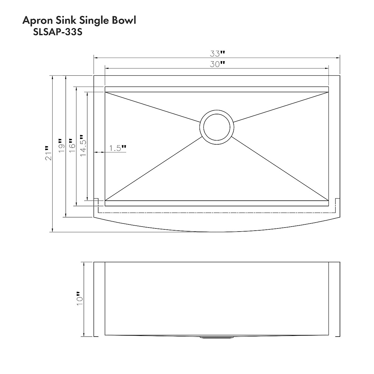 ZLINE 33" Moritz Farmhouse Apron Mount Single Bowl Scratch Resistant Stainless Steel Kitchen Sink with Bottom Grid and Accessories (SLSAP-33S)