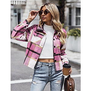 Zeagoo Shacket Womens Cropped Flannels Plaid Jacket Fall Coat Tops Fashion Button Down Blouses Jackets Coat