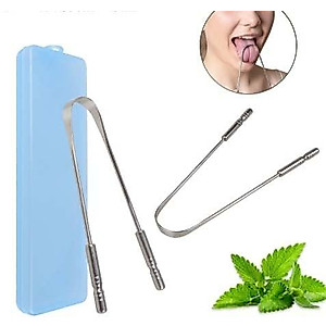 Tongue Scraper with Travel Case – 2 Pack - Reusable Medical Grade Stainless Steel Tounge Cleaner for Oral Hygiene Care Fresh Breath - Bad Breath Treatment for Adults and Kids
