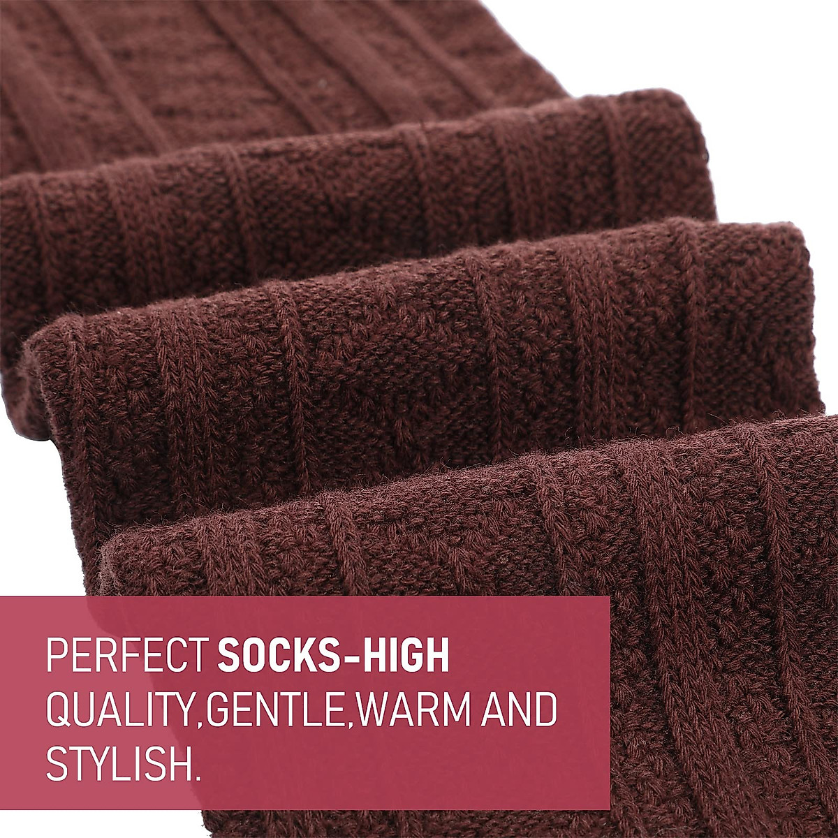 SATINIOR 4 Pairs Thigh High Socks for Women Knit Socks Long Over the Knee Soft Material Socks Leg Warmers(Wine Red, Navy Blue, Brown, Gray, 4 Pair)