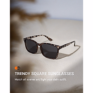 TIJN Polarized Sunglasses for Womens and Mens,Classic Square Frames Shades for UV Protection,Trendy Sunnies(Leopard/Grey)