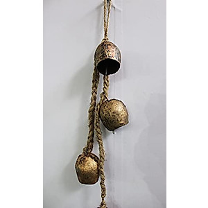 Mango Gifts Rustic Iron 4 Vintage Metal Bells Hanging Windchime with Rope Relaxing Tranquil Wind Chimes 45 cm Length