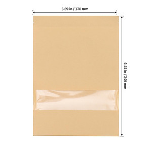SHEUTSAN 200 Pack 6.6 x 9.4 Inch Kraft Stand Up Zip Lock Pouches, 17 x 24cm Brown Resealable Bags with Window, Reusable Kraft Zipper Paper Bags for Food Storage