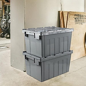 Oymlclivisa 15 Gallon Commercial Flip Top Tote Storage Container, Industrial Plastic Storage Totes, Gray, 4 Packs