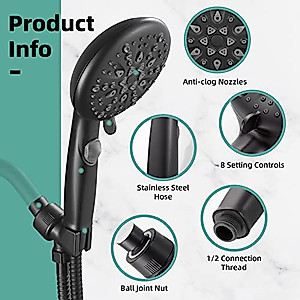 Cobbe High Pressure 9 Functions Shower Head with handheld, Built-in Power Spray to Clean Corner, Tub and Pets, Stainless Steel Hose Adjustable Bracket(Matte Black)
